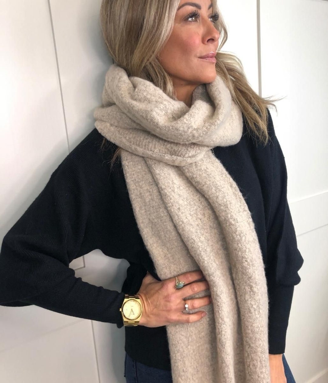 Beige 'lucy' Boucle Wool Blend Scarf / Womens Scarves - Etsy UK