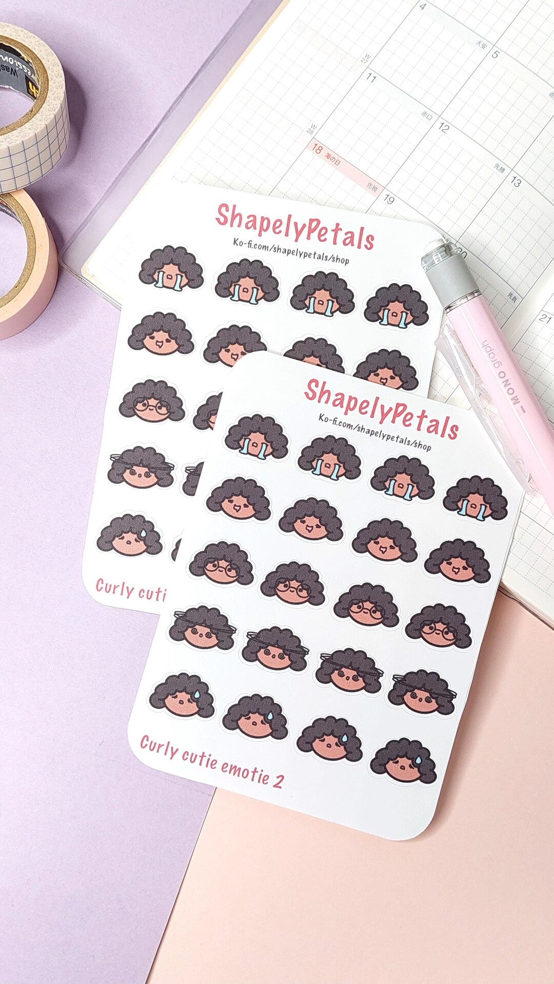 Kawaii POC Emotie, Curly Hair Cutie Emotie, Mood Tracking Emotie, Cute ...