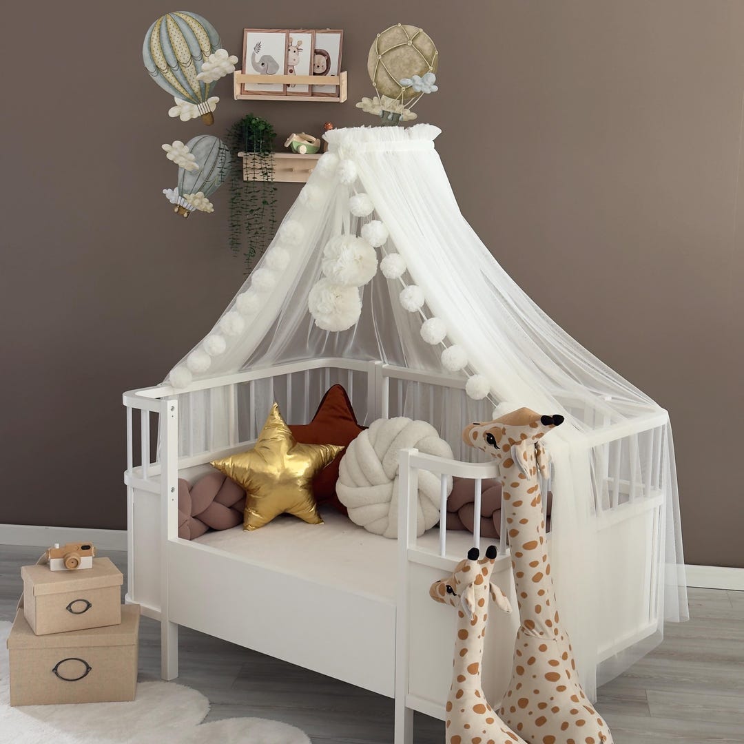 Cream Baby Crib Canopy With Stand – Soft Tulle Nursery Baldachin ...