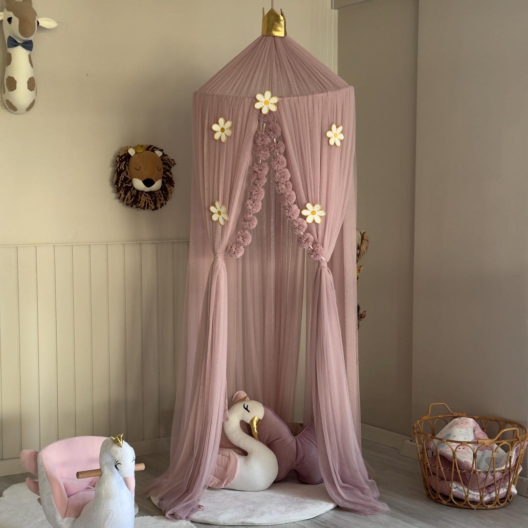 Blush Pink Canopy, Tulle Bed Canopy, Bed Baldachin, Montessori Bed ...