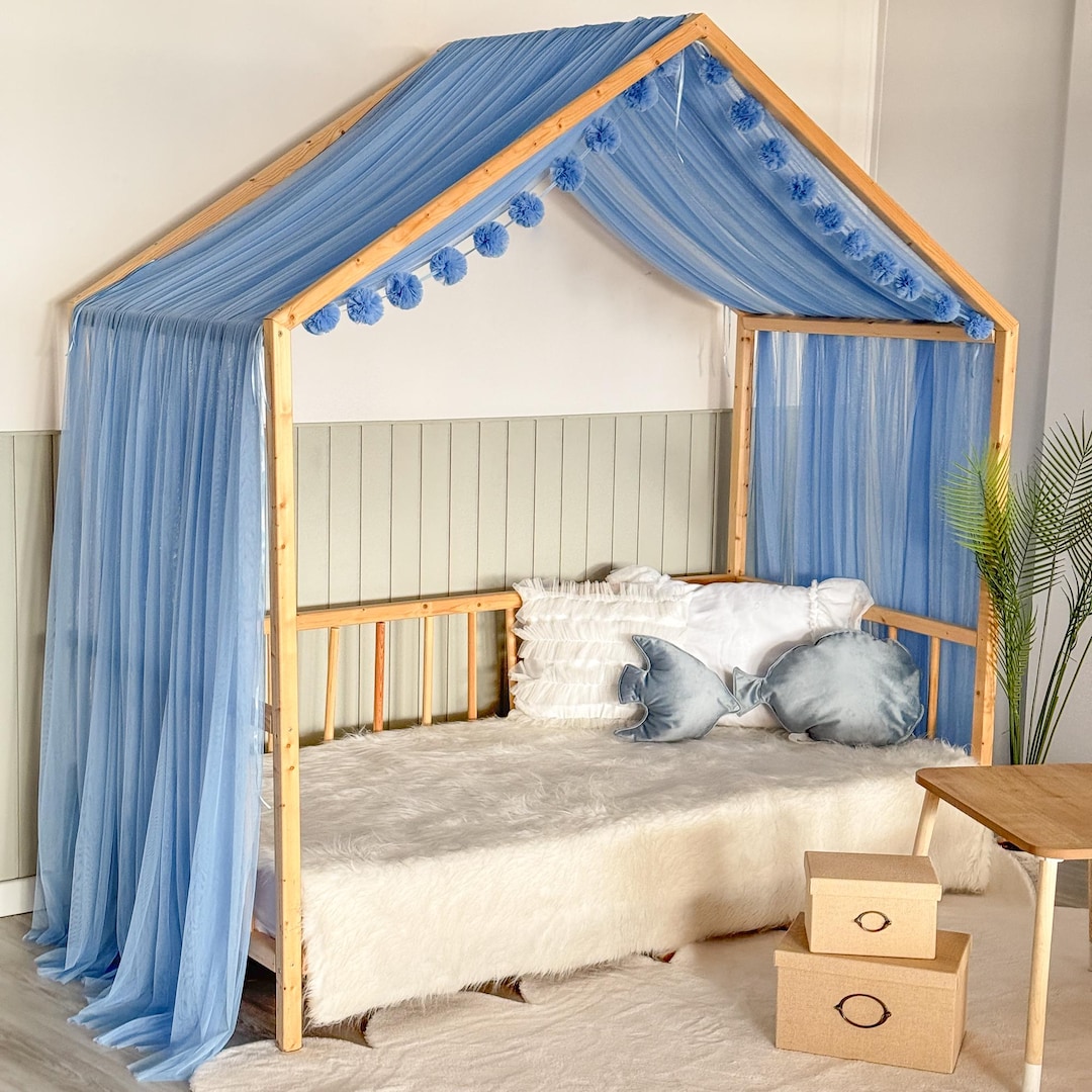 Baby Blue Montessori Bed Canopy, Kids Bed Canopy, Montessori Bed ...