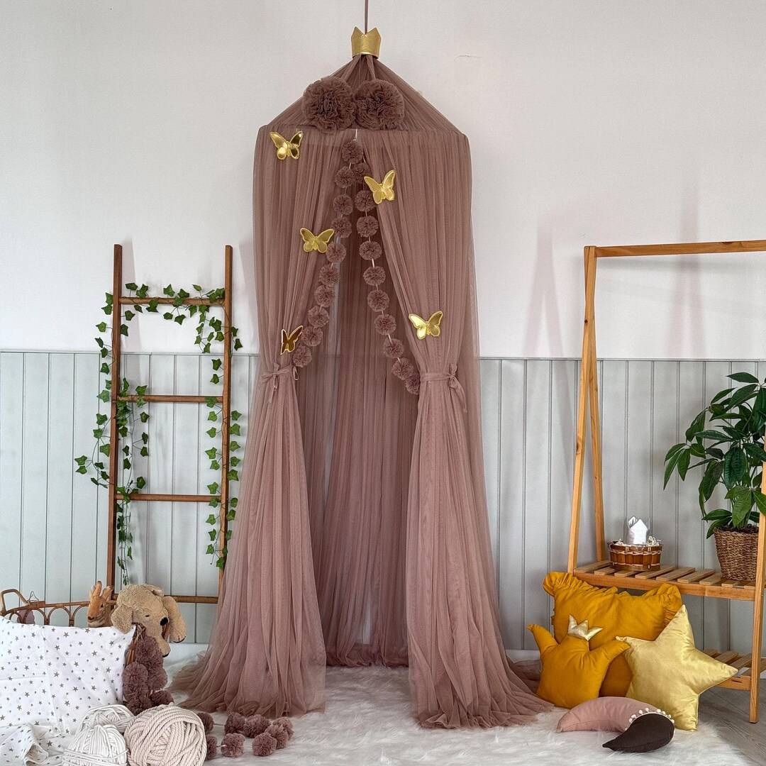 Brown Canopy, Tulle Bed Canopy, Bed Baldachin, Montessori Bed, Canopy ...