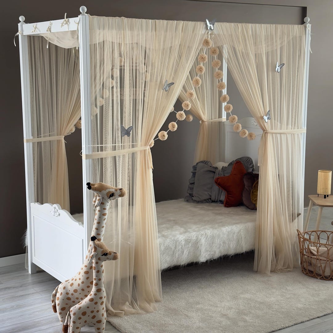 Honey Foam Poster Bed Curtains, Poster Bed Canopy, Montessori Bed ...