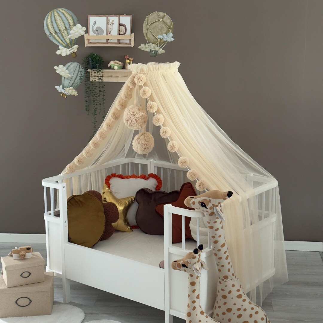 Honey Foam Baby Crib Canopy With Stand – Soft Tulle Nursery Baldachin ...