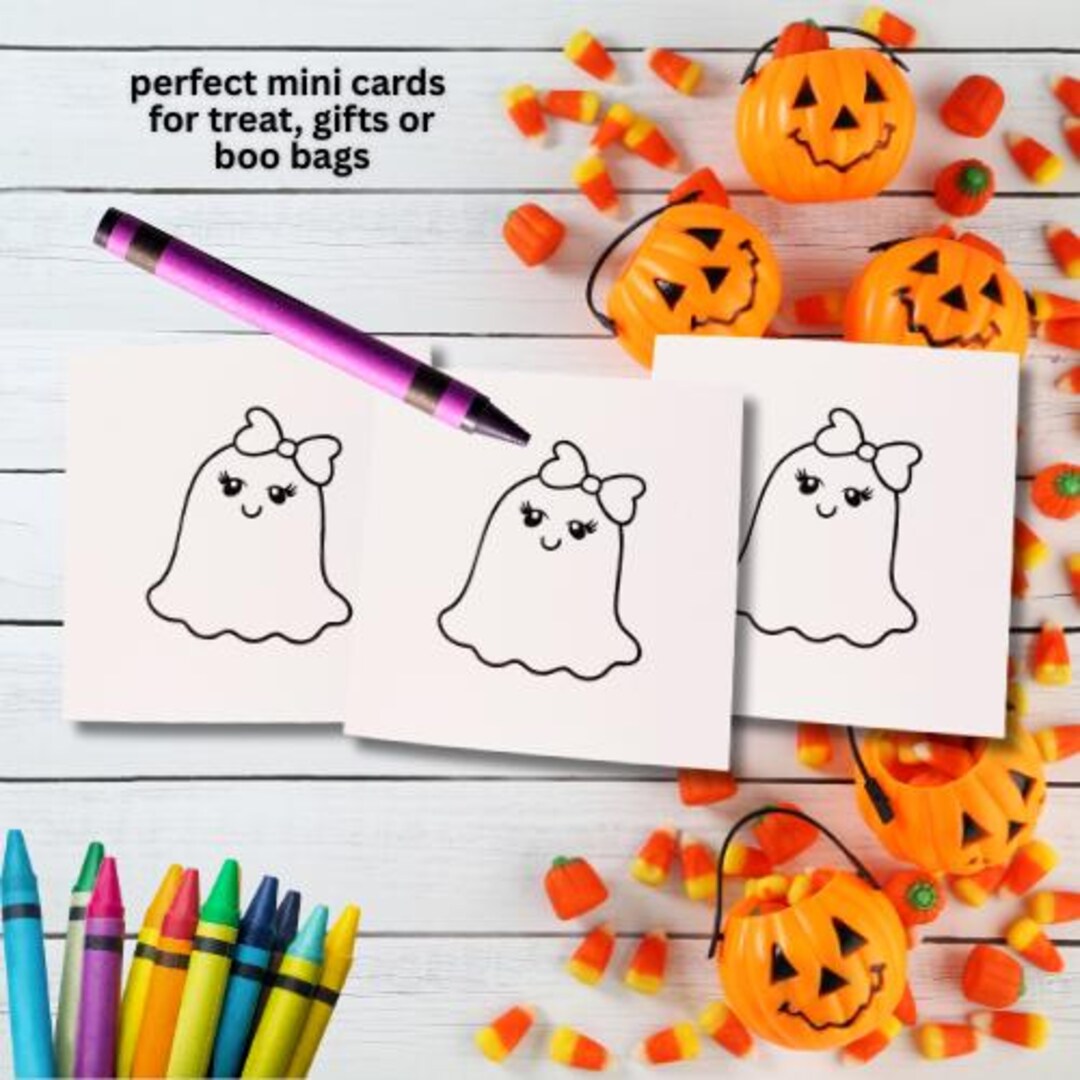Halloween Ghost Greeting Cards – Printable, Color-in, Mini Cards for ...