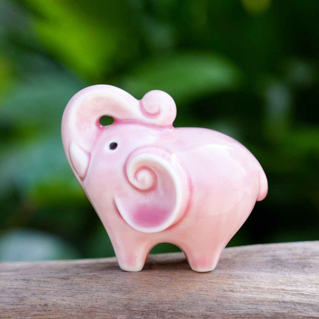 Lucky Pink Elephant Figurine, Elephant for Wealth and Luck Trunk Up ...