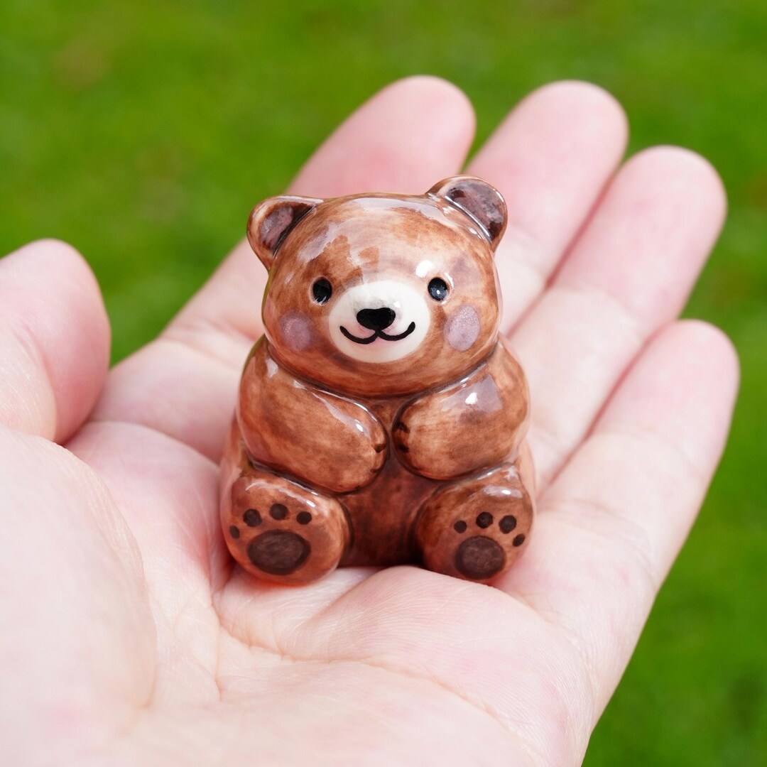 Hand-painted Ceramic Grizzly Bear Figurine: Woodland Desk Decor - Etsy