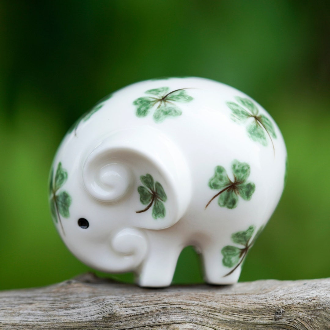 Irish Elephant Figurine, Lucky Clover Elephant, Elephant With Four Leaf ...