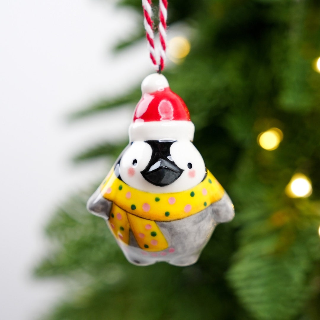 Hand-painted Ceramic Penguin Figurine: Holiday Ornament - Etsy
