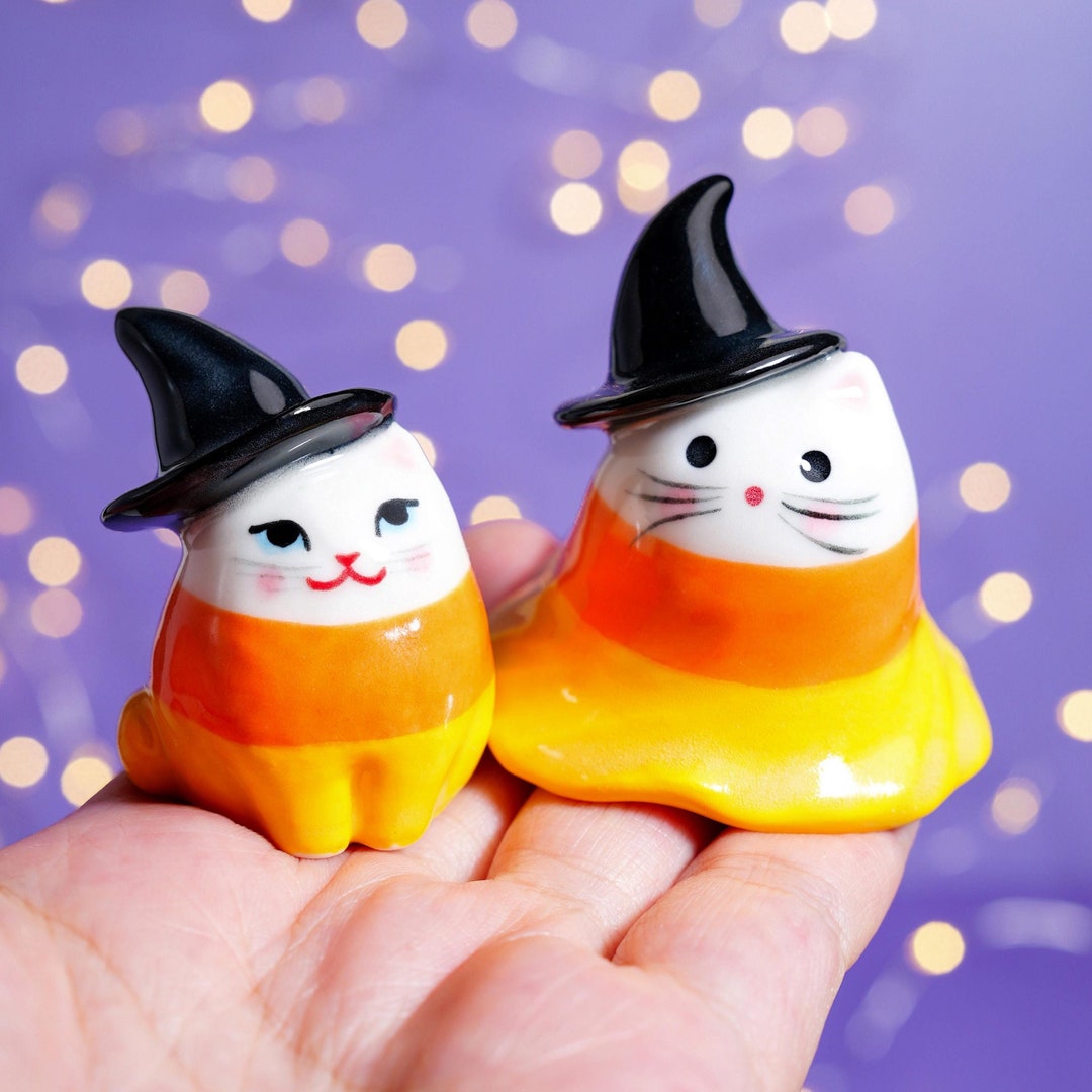Hand-painted Ceramic Candy Corn Cat Figurines: Halloween Gifts - Etsy
