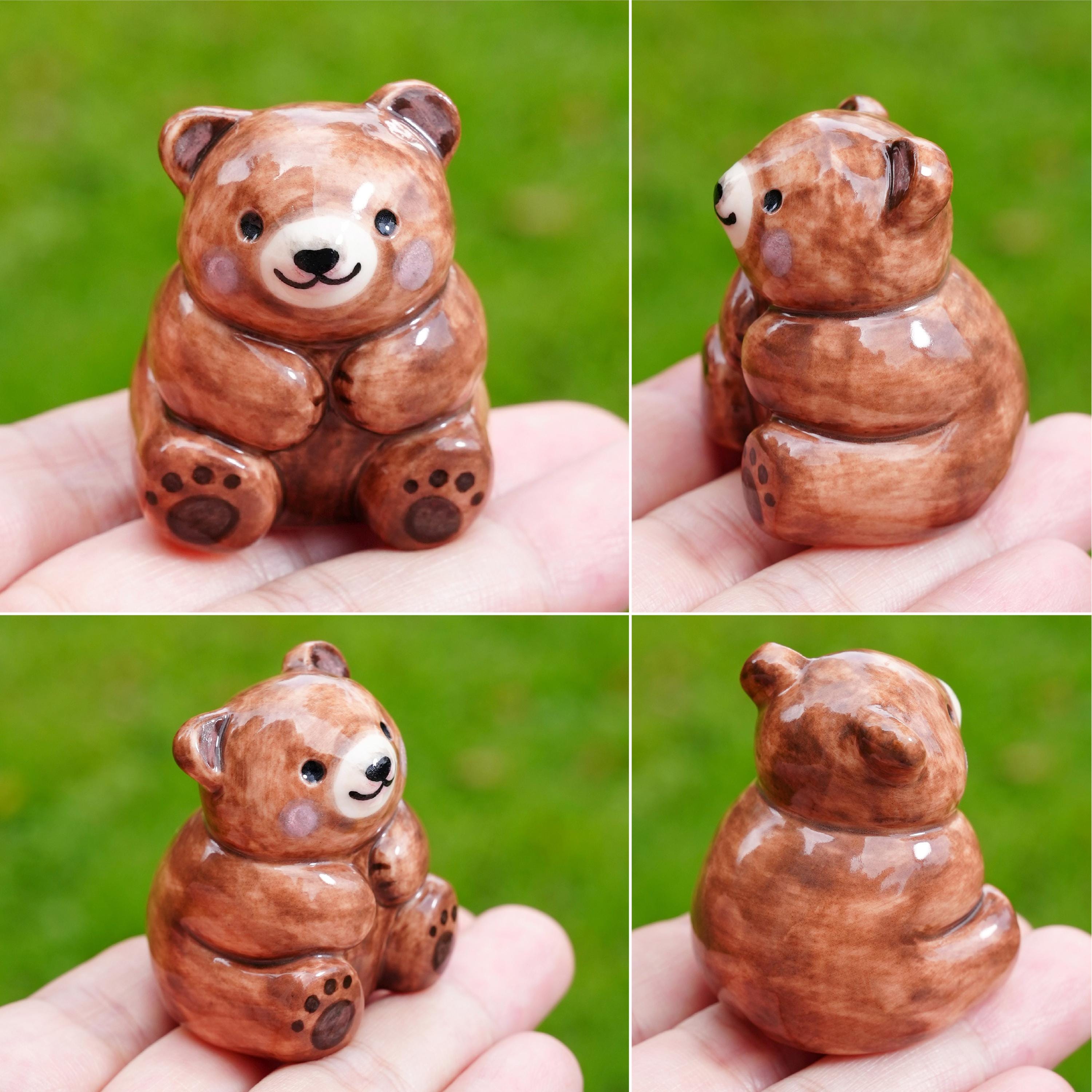 Hand-painted Ceramic Grizzly Bear Figurine: Woodland Desk Decor - Etsy