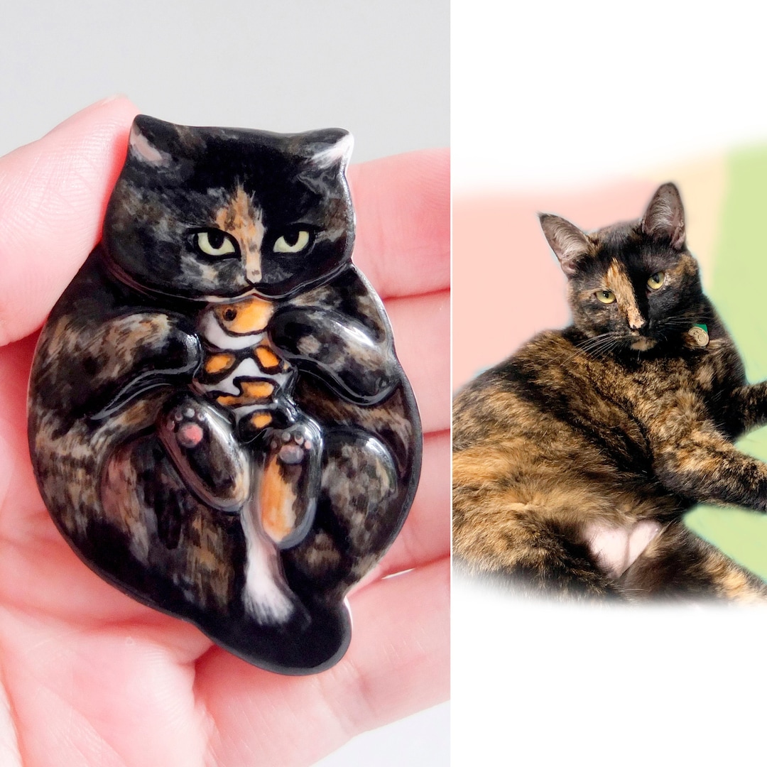 Custom Paint Tortoiseshell Cat Figurine, Ceramic Tortie Cat, Hand Made ...
