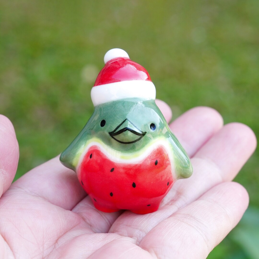 Mini Penguin Wearing Santa Hat, Christmas Watermelon Penguin Figurine ...