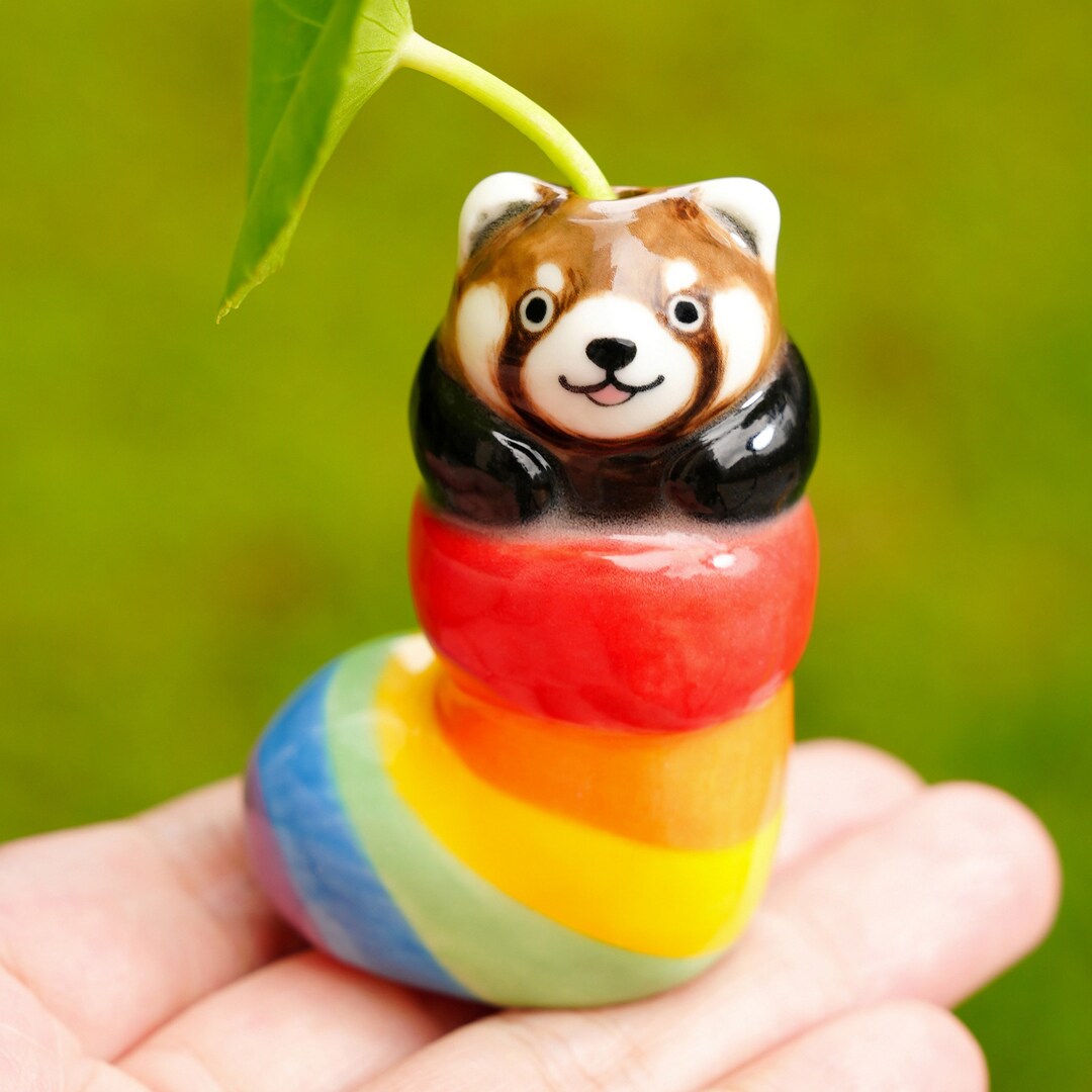 Cute Mini Red Panda Vase, Ceramic Bear, Incense Holders, Bear Desk ...