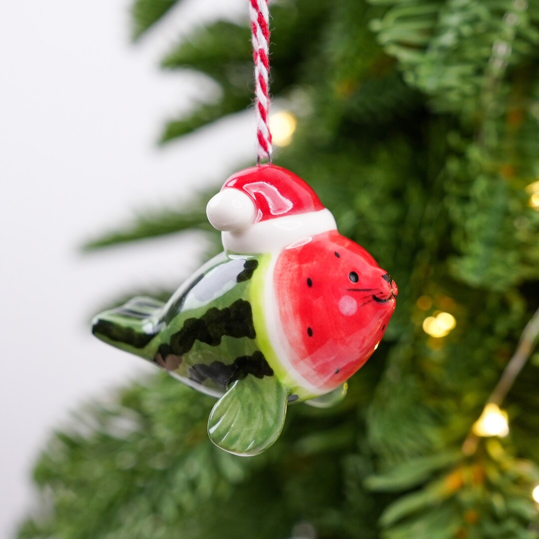 Watermelon Seal Ornament, Cute Seal Figurine, Hand-painted Porcelain - Etsy