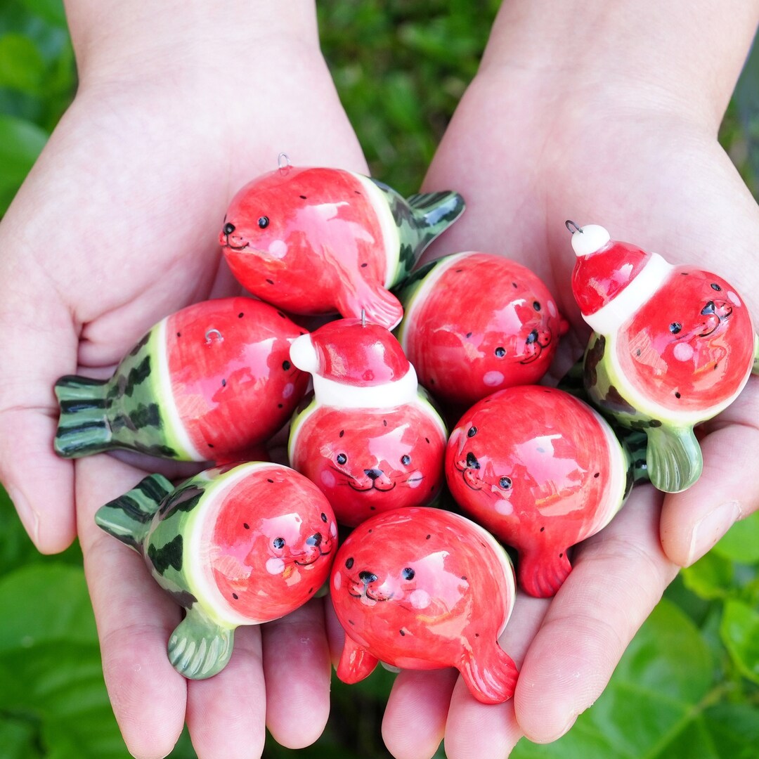 Handmade Watermelon Seal Figurine, Seal Christmas Ornament, Perfect ...
