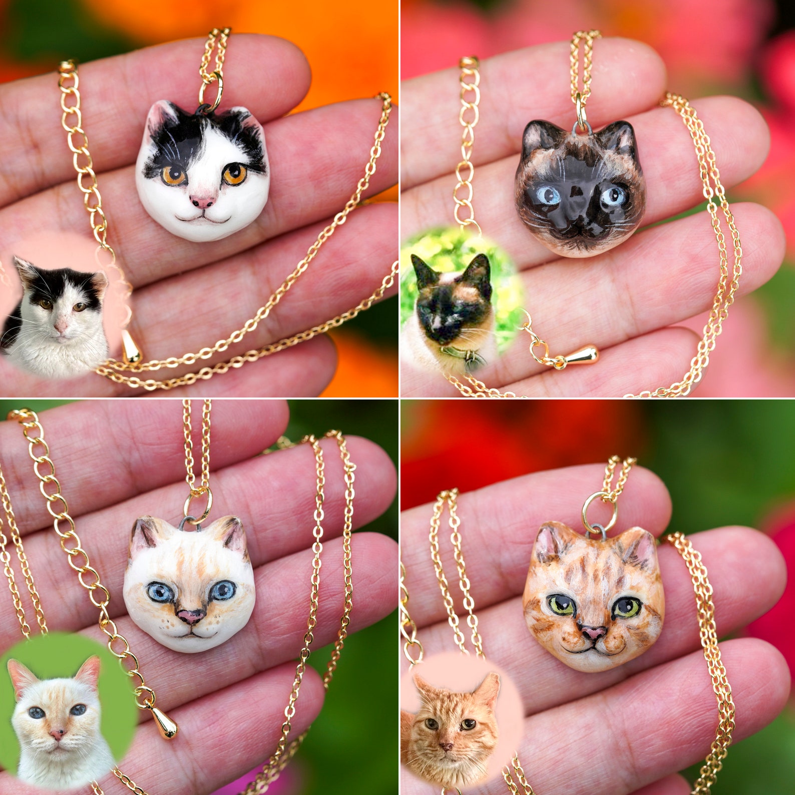 Custom Cat Portrait Necklace Personalized Cat Pendant Cute - Etsy