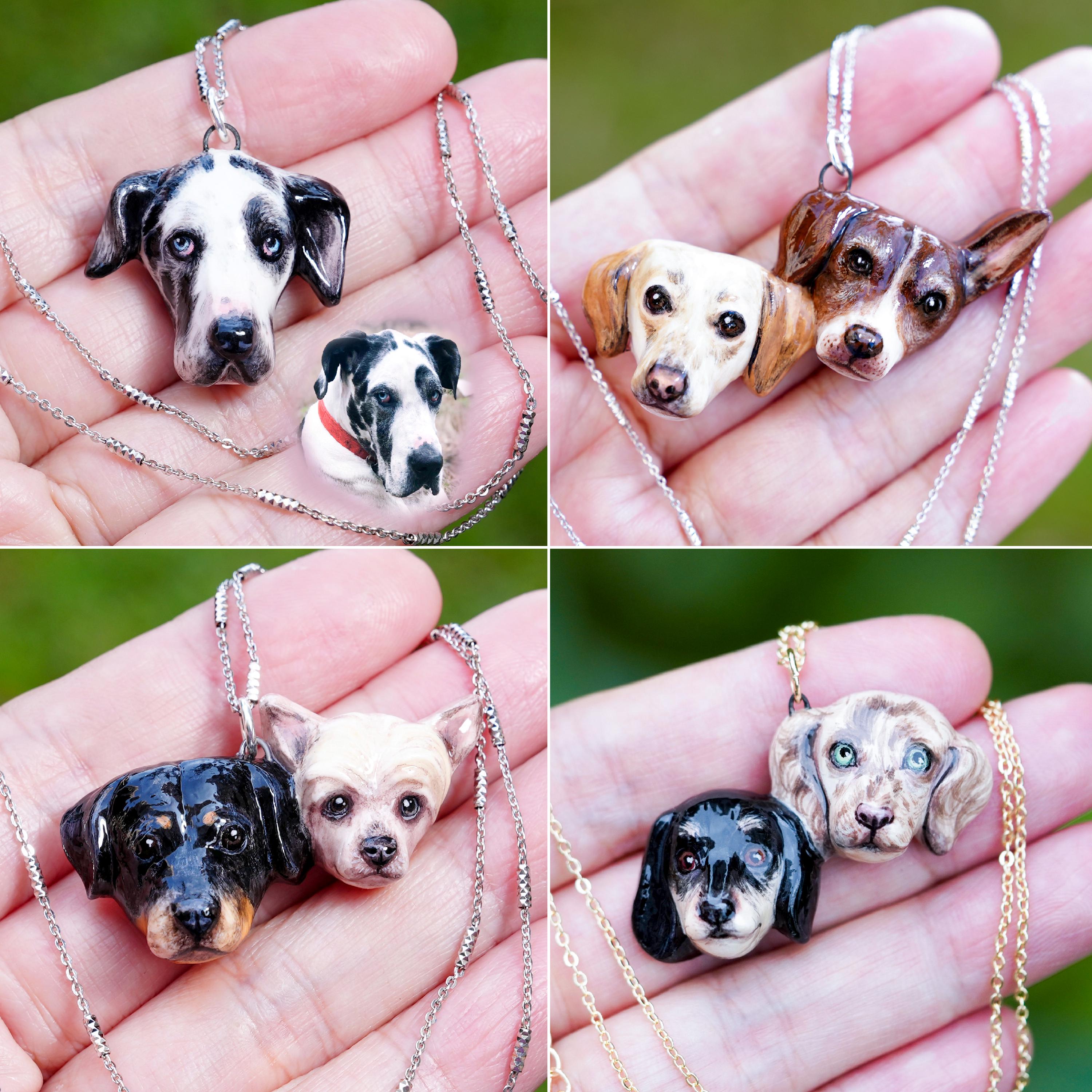 Custom Dog Necklace, Handmade Portrait Pet Jewelry, Personalized Dog ...