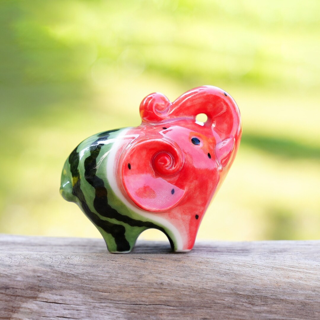 Lucky Watermelon Elephant Figurine: Handmade Ceramic Decor - Etsy