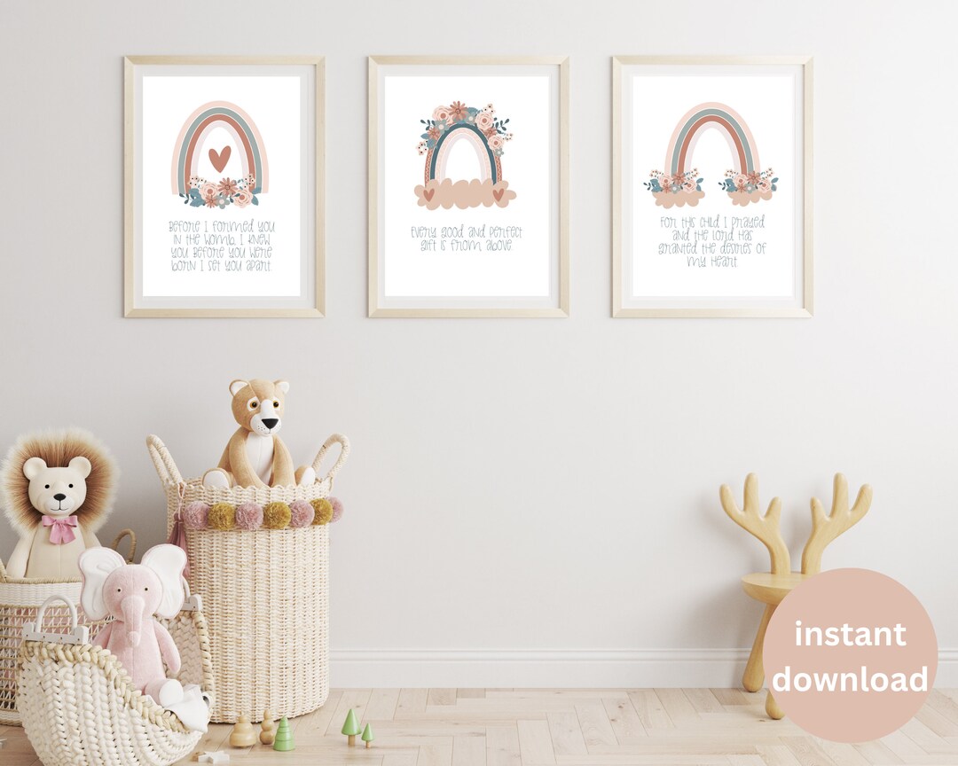 Nursery Boho Rainbow Bible Printable Wall Art. Set of 3 Prints. Kids ...