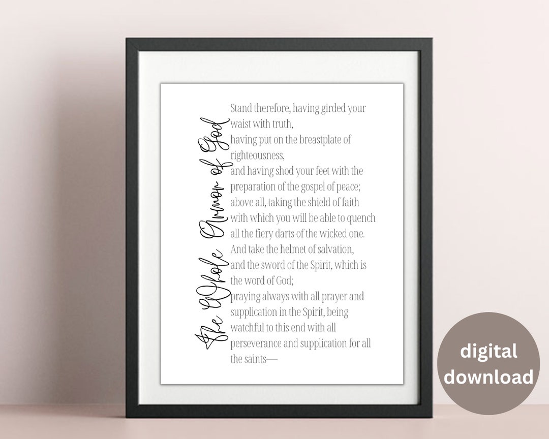 Whole Armor of God Verse Printable Digital Download, Christian Wall Art ...