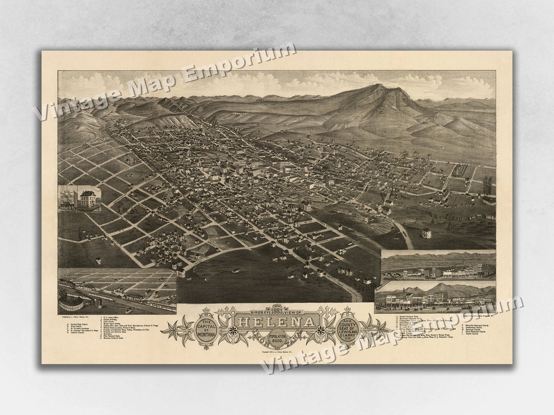1883 Helena, Montana Map - Panoramic Old City Map - Historic Birds Eye ...