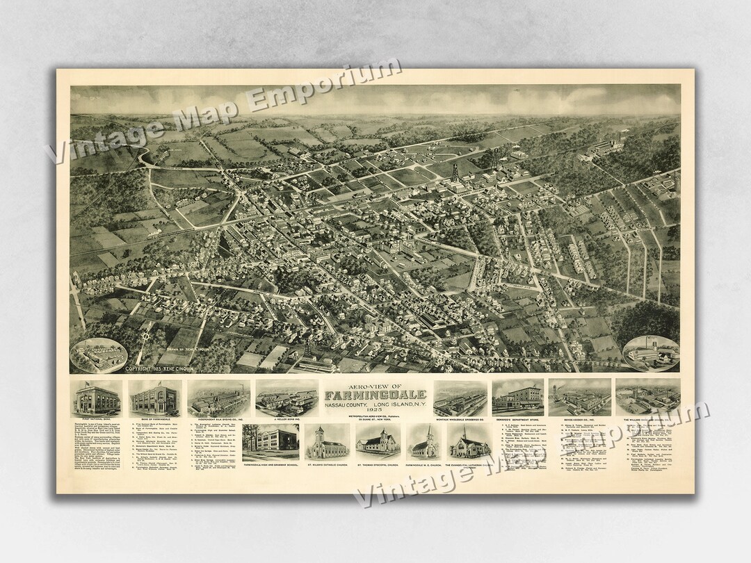 1925 Farmingdale, New York Map - Panoramic Old City Map - Historic ...