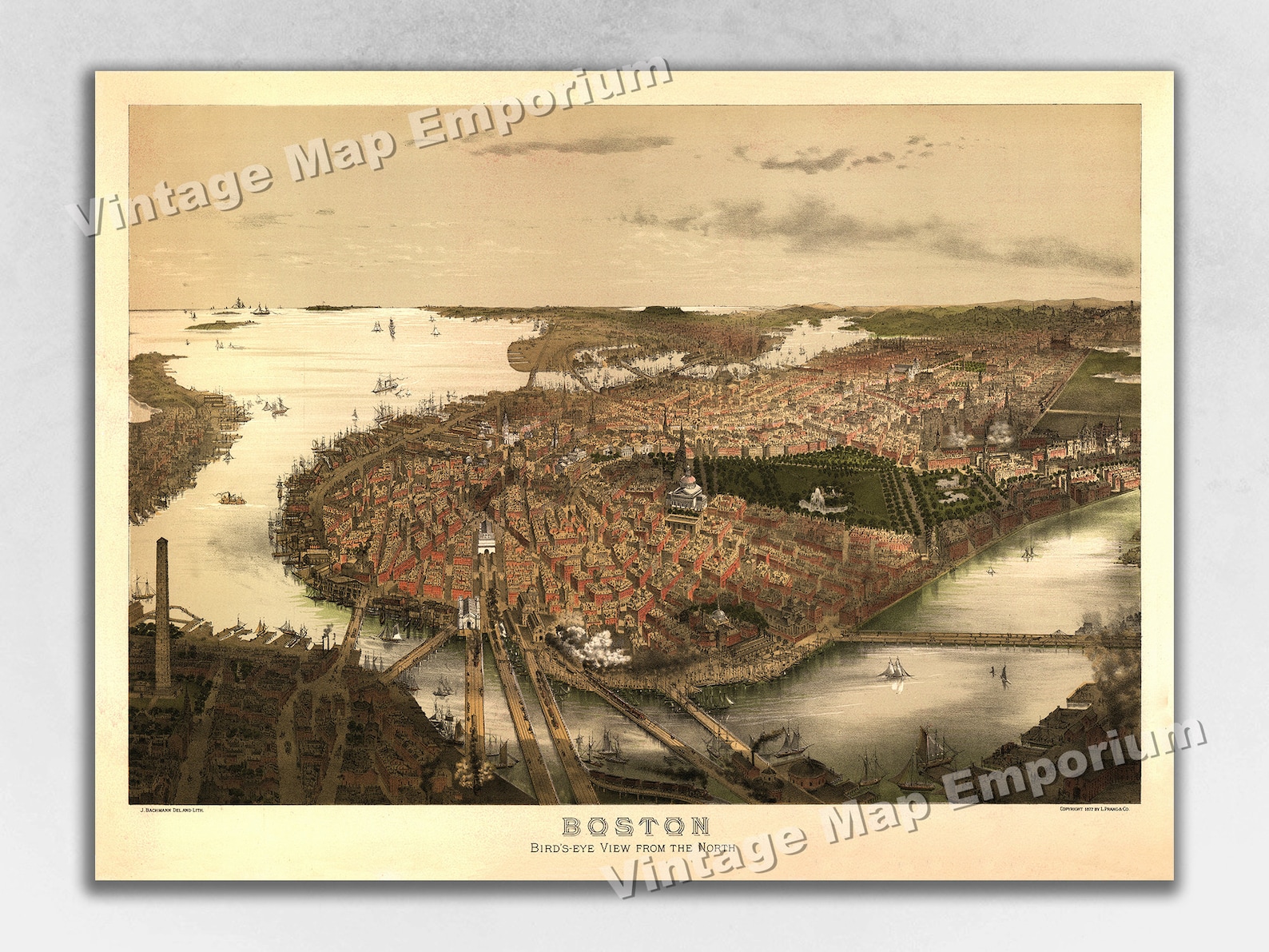 1877 Boston, Massachusetts Map - Panoramic Old City Map - Historic ...