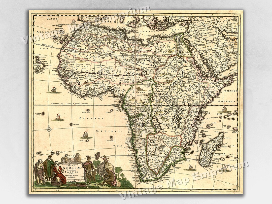 1688 Map of Africa and the Mediterranean - Old World Vintage Style Wall ...