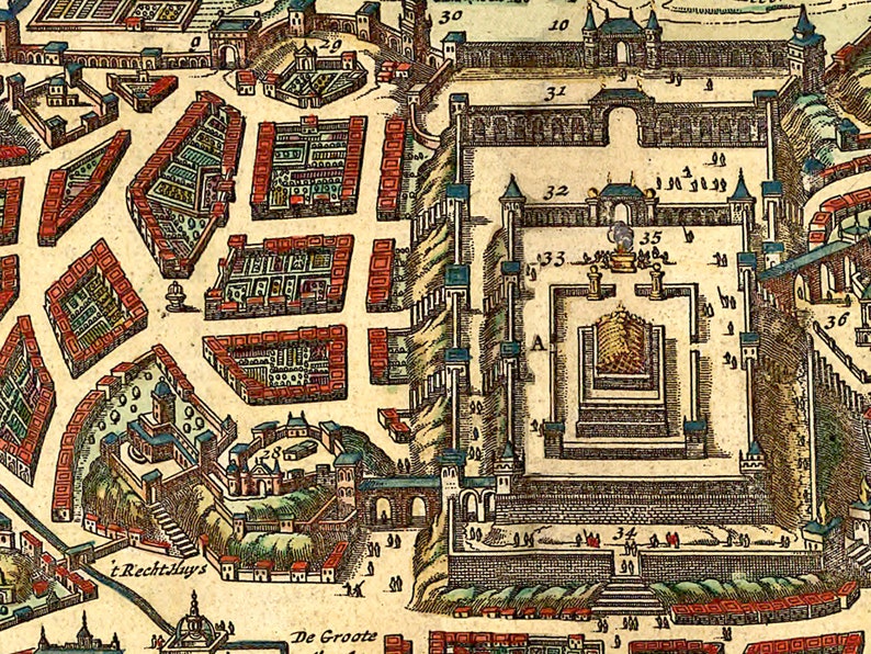 1660 Jerusalem City Map - Historic Map of the Holy Land - Vintage Old ...