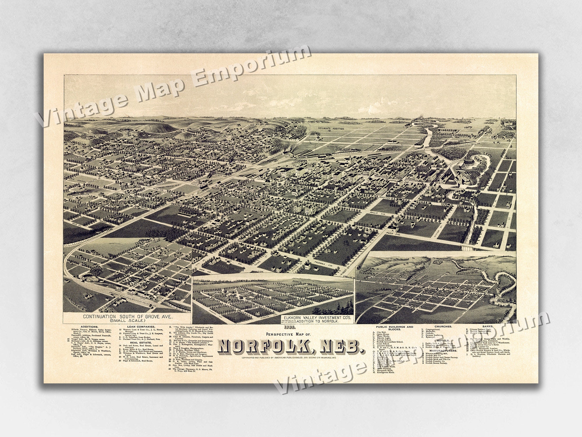1889 Norfolk Nebraska Map Panoramic Old City Map Historic - Etsy