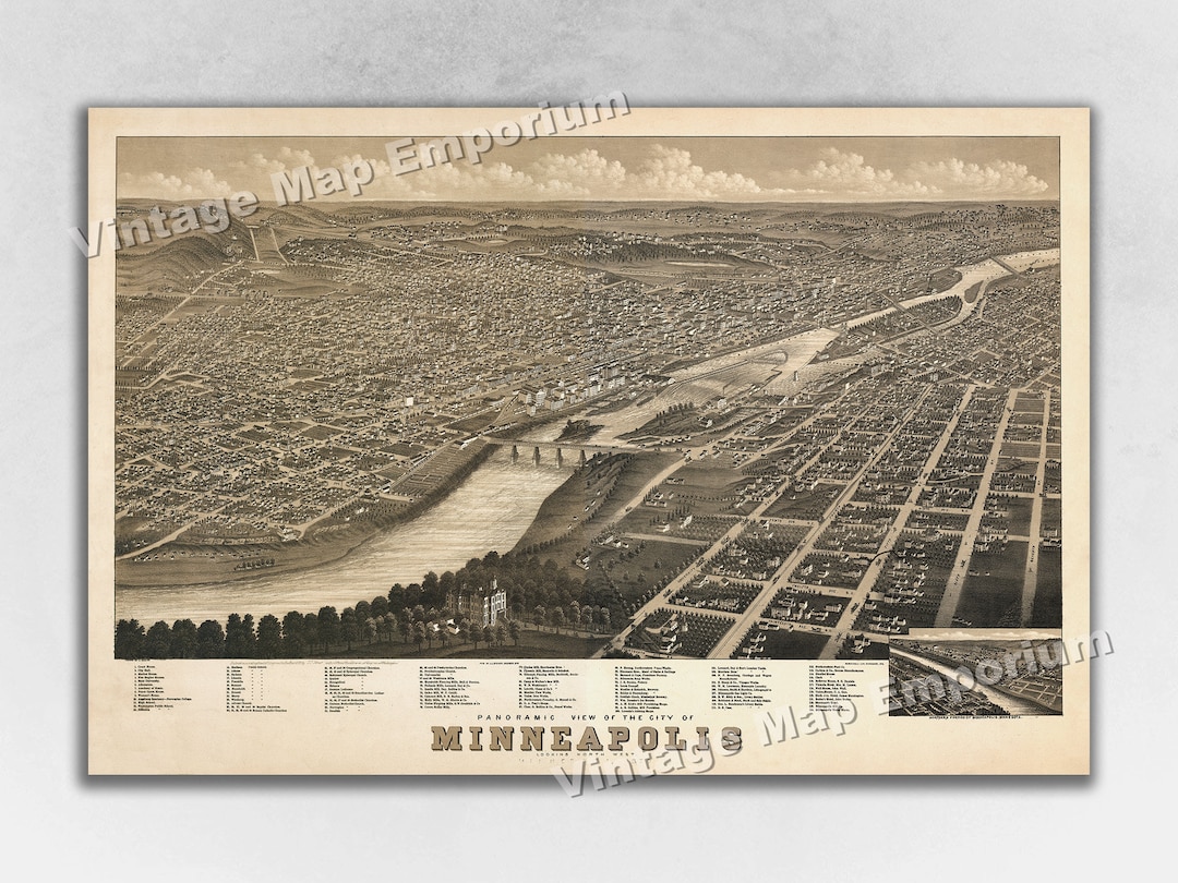 1879 Minneapolis, Minnesota Map - Panoramic Old City Map - Historic ...