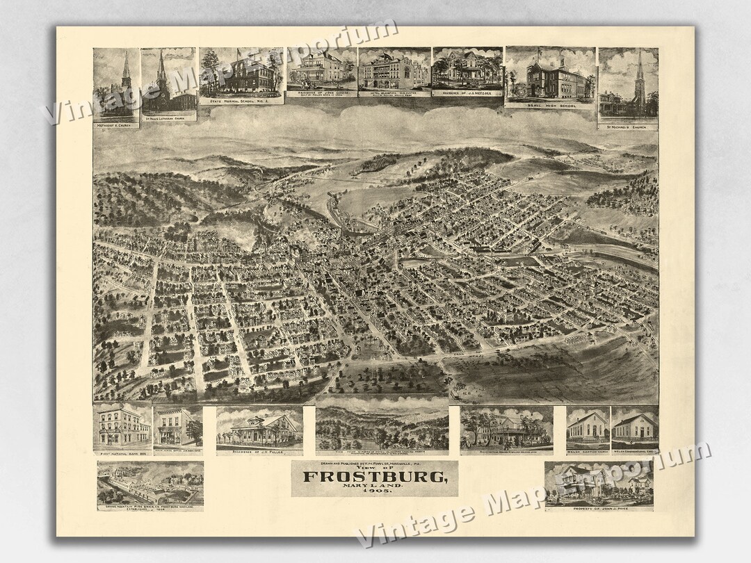 1905 Frostburg, Maryland Map - Panoramic Old City Map - Historic Birds ...