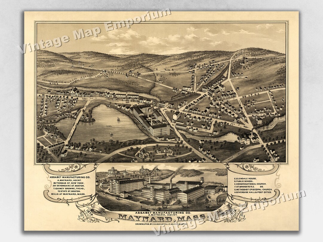 1879 Maynard, Massachusetts Map - Panoramic Old City Map - Historic ...