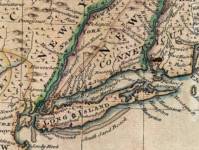 1747 Historic Map of New England - Vintage Style Colonial Map Art Print ...