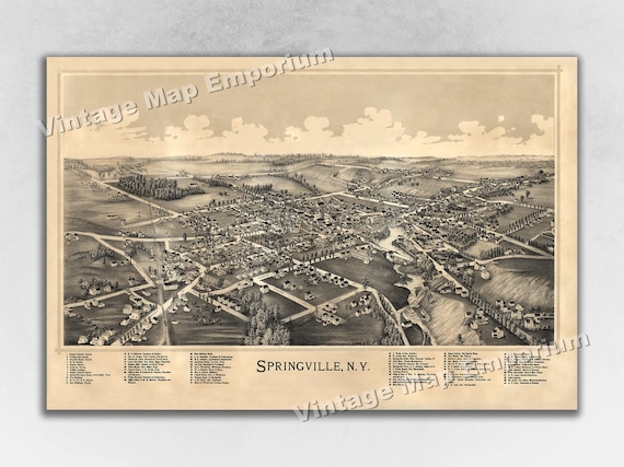 1892 Springville New York Map Panoramic Old City Map - Etsy