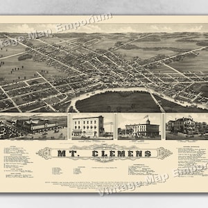 1881 Mt. Clemens, Michigan Map - Panoramic Old City Map - Historic ...