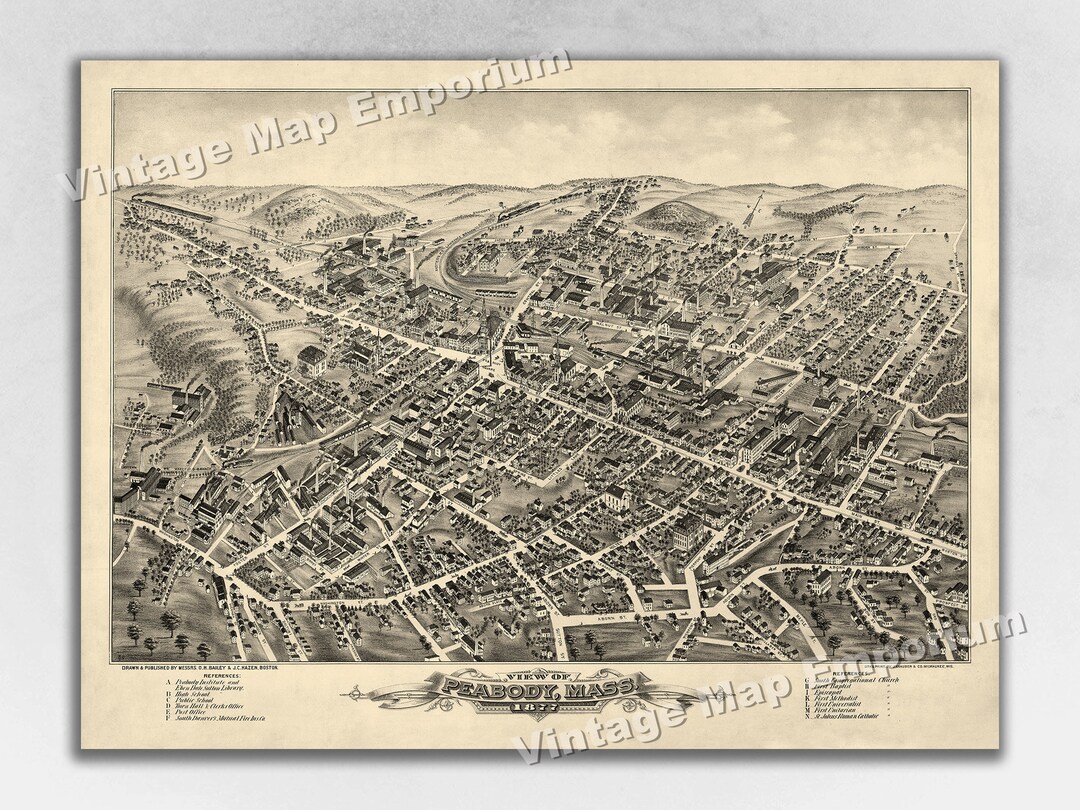 1877 Peabody, Massachusetts Map - Panoramic Old City Map - Historic ...