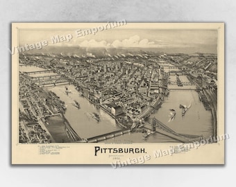 Map of Pittsburgh Pennsylvania Old Maps and Prints Vintage Wall Art ...