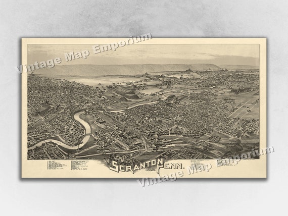 1890 Scranton Pennsylvania Map Panoramic Old City Map - Etsy