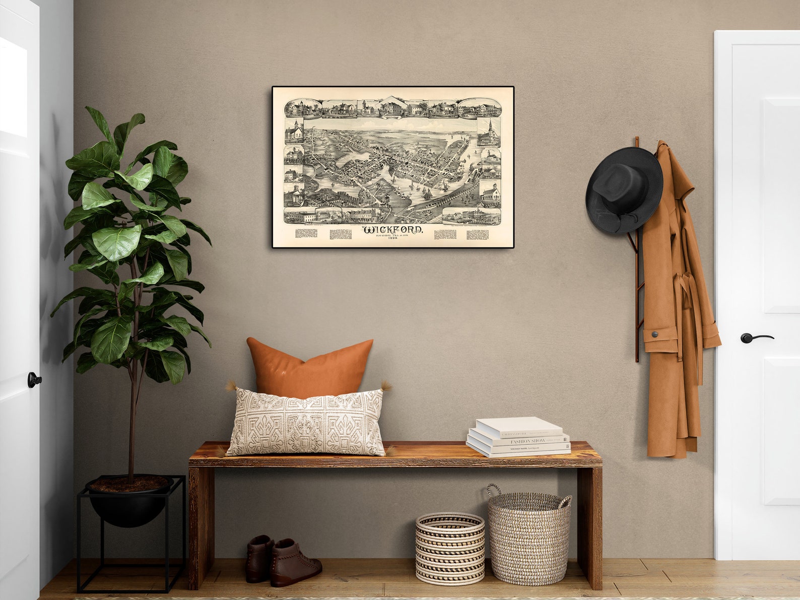 1888 Wickford, Rhode Island Map - Panoramic Old City Map - Historic ...