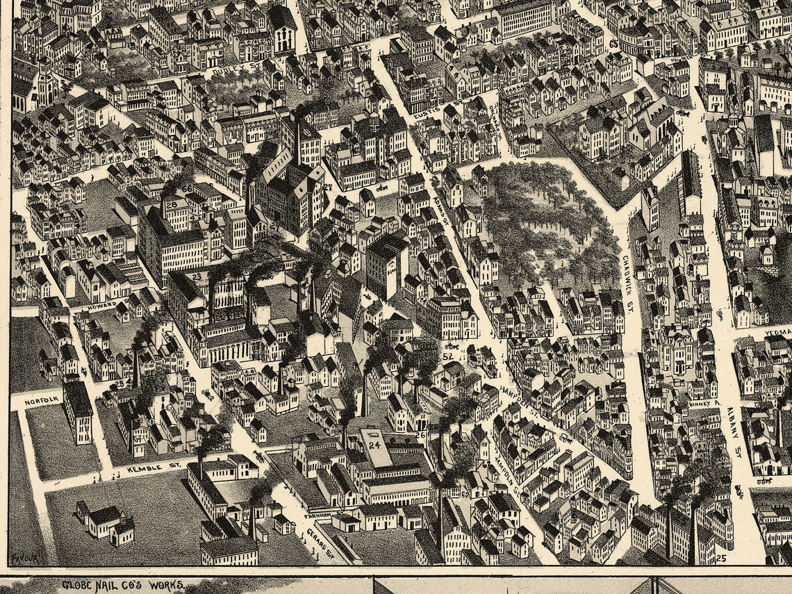 1888 Boston, Massachusetts Map - Panoramic Old City Map - Historic ...