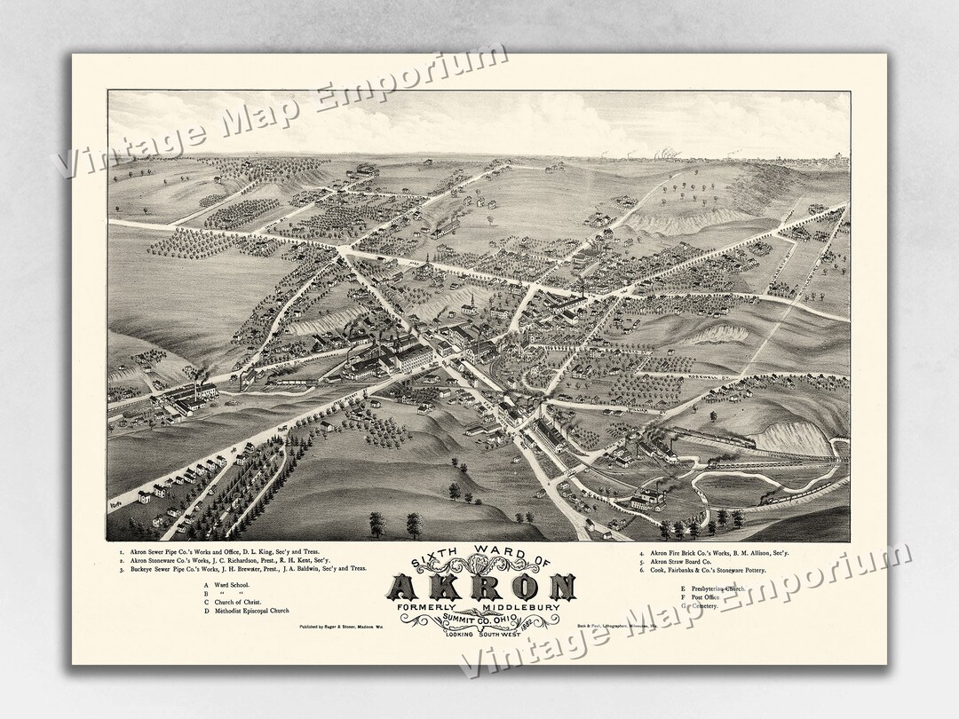 1882 Akron-middlebury, Ohio Map - Panoramic Old City Map - Historic ...