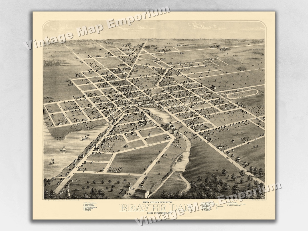 1867 Beaver Dam, Wisconsin Map - Panoramic Old City Map - Historic ...