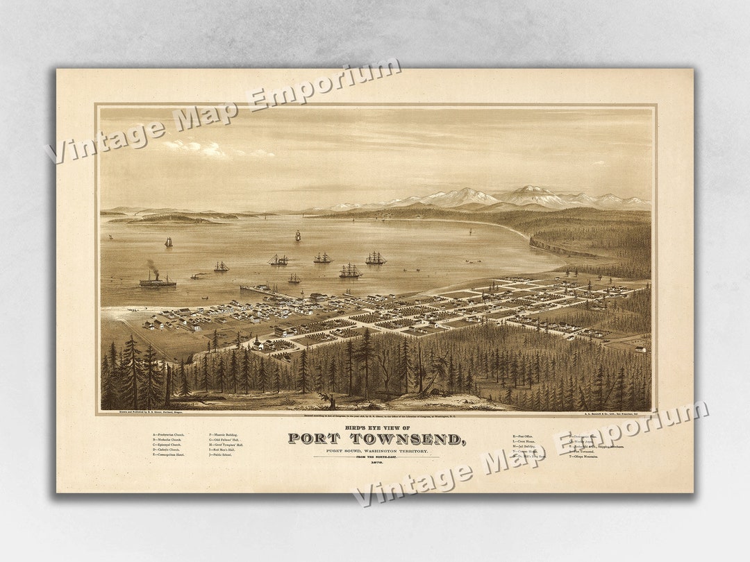 1878 Port Townsend, Washington Map - Panoramic Old City Map - Historic ...