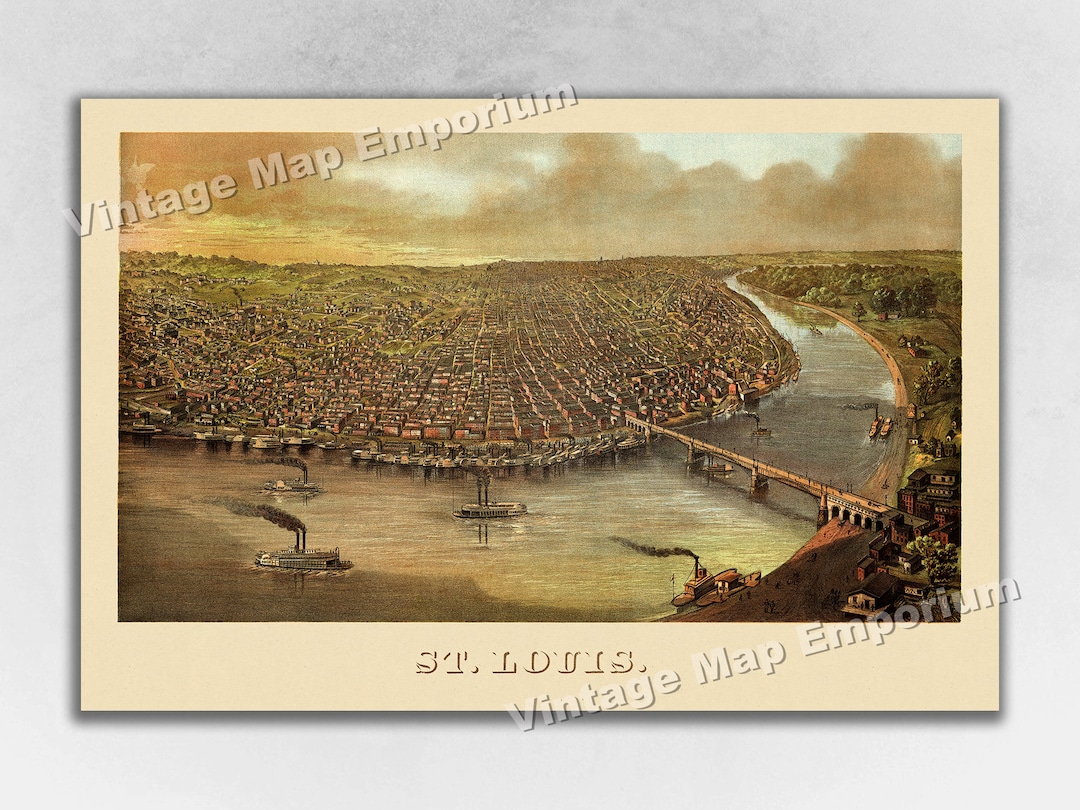 1873 St. Louis, Missouri Map - Panoramic Old City Map - Historic Birds ...