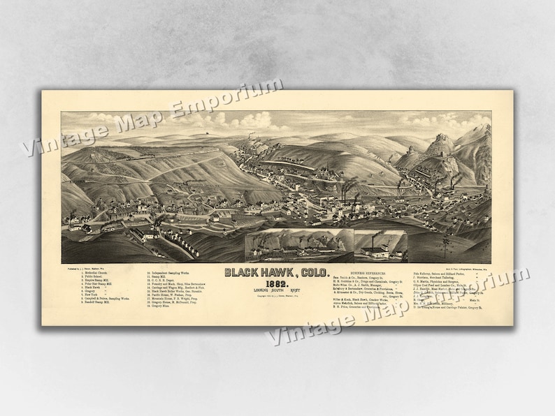 1882 Black Hawk Colorado Map Panoramic Old City Map - Etsy