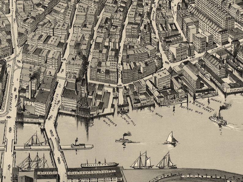 1899 Boston, Massachusetts Map - Panoramic Old City Map - Historic ...