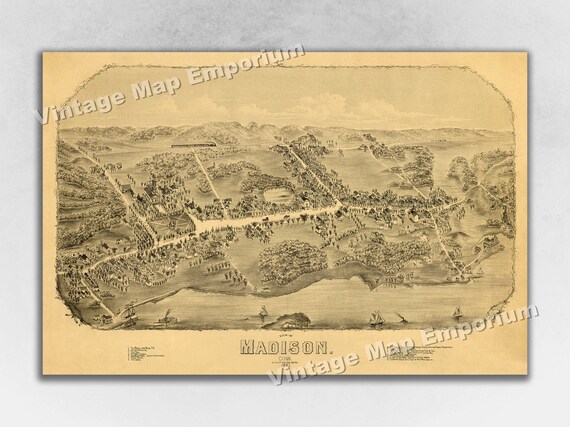1881 Madison Connecticut Map Panoramic Old City Map - Etsy