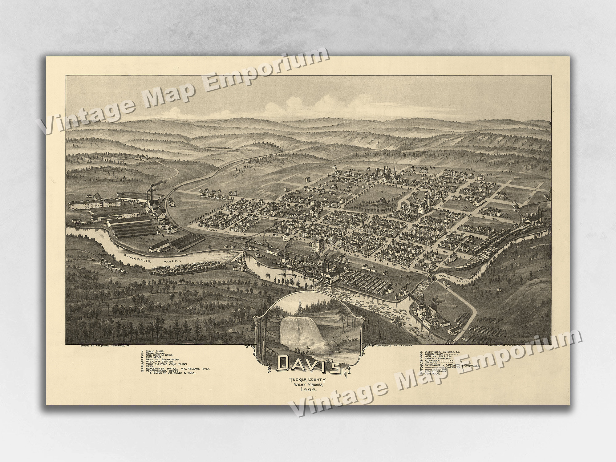 1898 Davis, West Virginia Map Panoramic Old City Map Historic Birds Eye ...